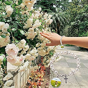 Custom Christian Charm Bracelets for Women Faith-Personalized Bracelets for Women with Picture-Engraved Cross Bracelet for Women Beaded Grandma Mother Daughter Easter Adjustable (White)