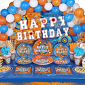 Dart Battle Birthday Party Decorations dart battle Party Supplies Include Gun Theme Backdrop,Dart Tablecloth Balloons Kit Cups Plates Napkins Tableware Set for Kids Birthday Party Supplies Party Favor