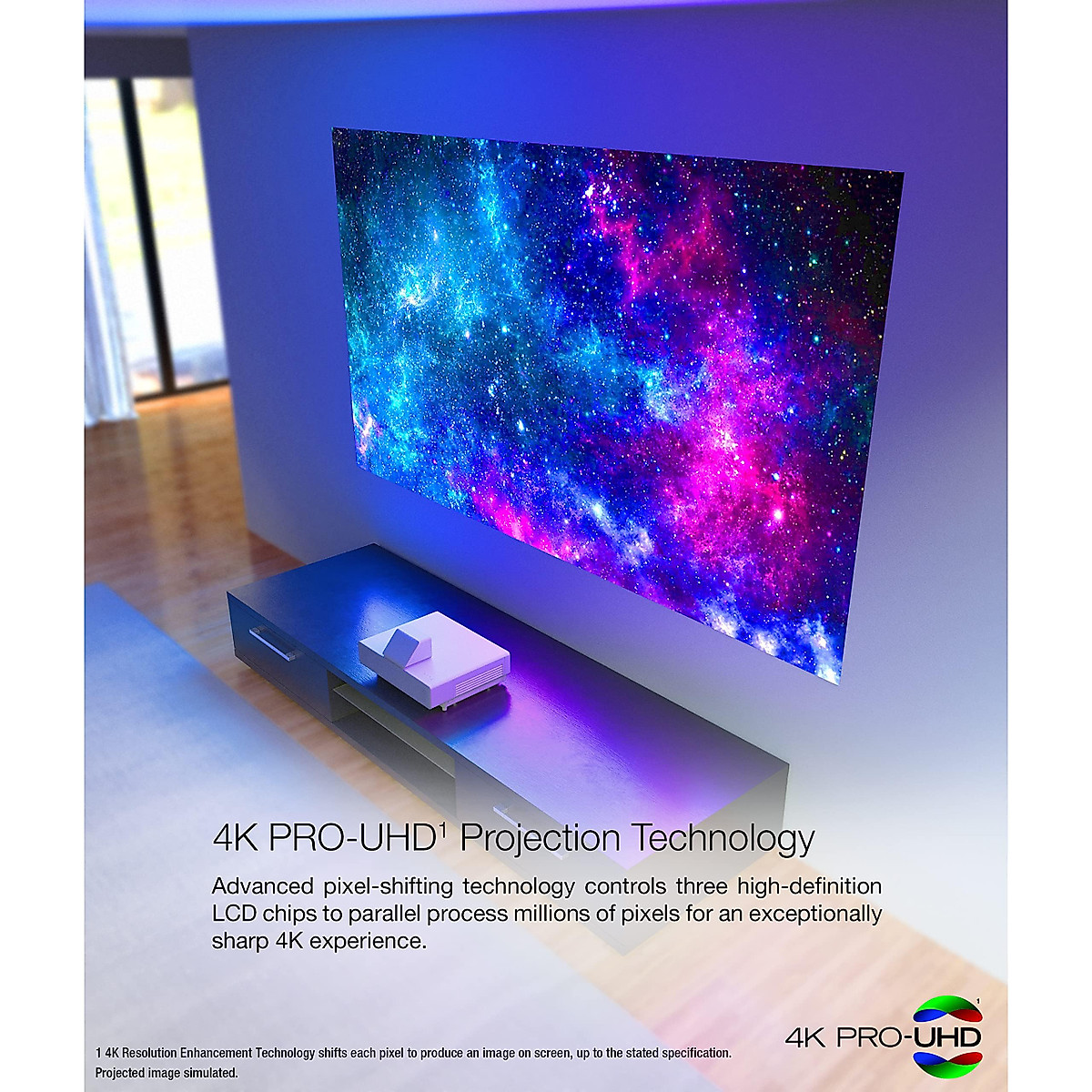 Epson EpiqVision Ultra LS500 Laser Ultra Short Throw Projector, 4000 lumens, 4K PRO-UHD, HDR, Android TV, Google Assistant, HDMI 2.0, Built-in Speakers, Sports, Gaming, Movies & Streaming – White