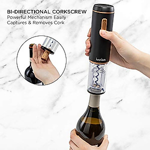 Ivation Electronic Wine Opener Gift Set – Cordless Rechargeable Wine Bottle Cork Extractor with Black & Copper Automatic Corkscrew, Hideaway Foil Cutter, Built-in Light & Lithium Battery