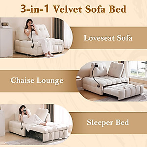 Cirui Sleeper Sofa Couch with Pullout Bed for Living Room,Modern Convertible 3 in 1 Sofa Bed Couch with Removable Backrest,Sleeper Sofa Bed with USB Port and Swivel Phone Stand,Beige