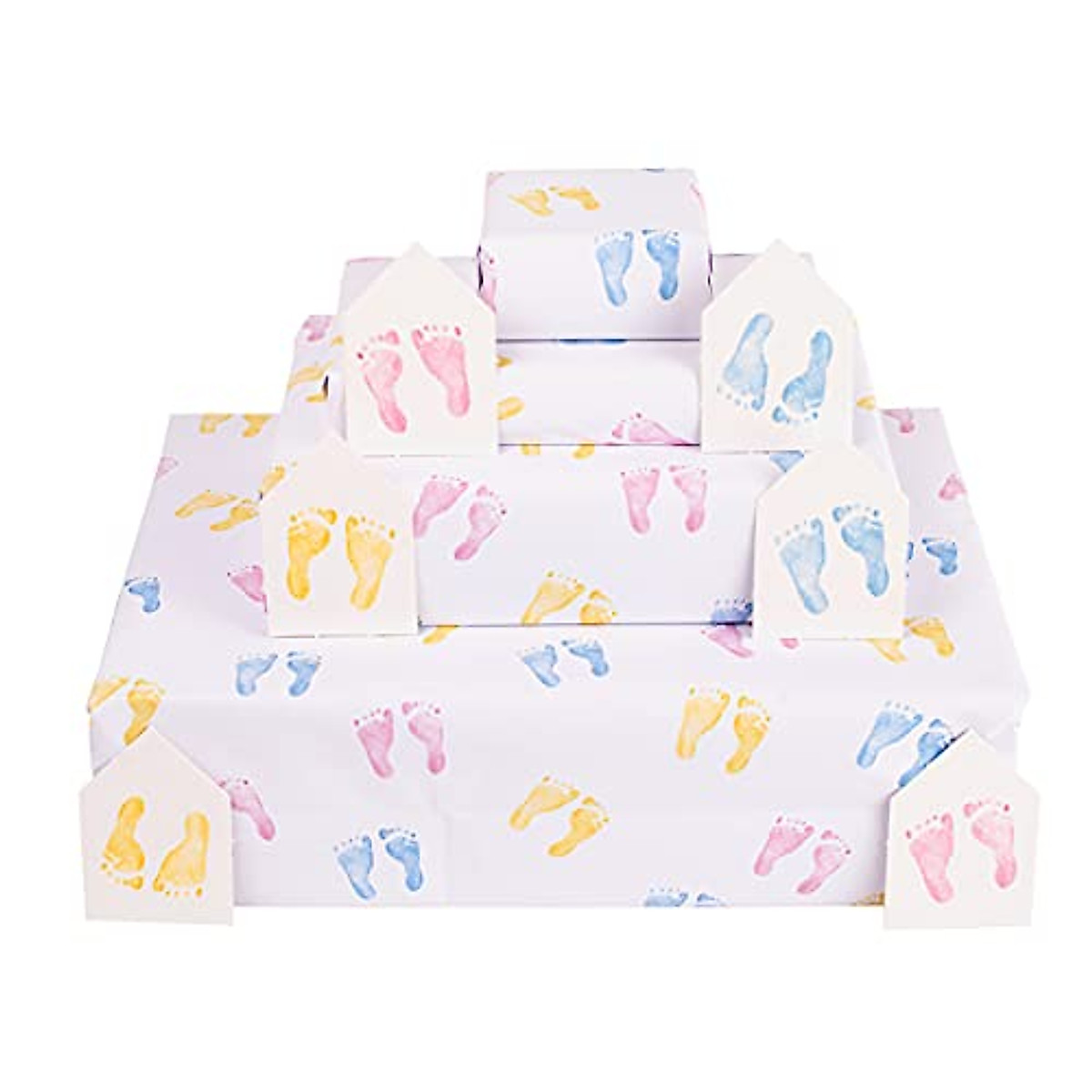 CENTRAL 23 - New Baby Wrapping Paper - 6 Sheets of Gift Wrap - Babies Feet - for Girls or Boys - Pink Blue and Yellow - Recyclable