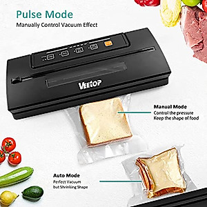 Vacuum Sealer Machine, Veetop Automatic Vacuum Food Sealer with Starter Kit, Dry Moist Pulse Mode Food Storage Machine with Build-in Cutter, Includes 1 Vacuum Roll (8*80”) & 10 Vacuum Seal Bags & 1 Air Suction Hose