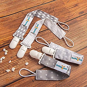 Babygoal Neutral Pacifier Clips, 4 Pack Binky Paci Holder and Leash for Boys and Girls Fits for Most Pacifier, Binkie Styles & Baby Teethers & Toys and Gift 4PS07-B