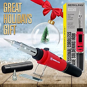 Berkling BSG-568 3-IN-1 Cordless Butane Gas Soldering Iron, Heat Gun Blower, Mini Torch - Self-Ignite, Instant Start, Rechargeable, Light Weight, Portable, Adjustable Flame Control, Up to 90 Mins