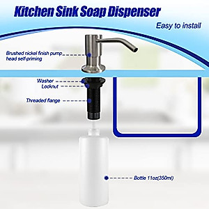 ZBOLI Built in Soap Dispenser for Kitchen Sink Stainless Steel,Mount to Counter Lotion or Dish Soap Dispenser,Brushed Nickel,Refill from The Top,with 10OZ Liquid Bottle