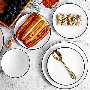 AWHOME 12 Pieces of Simple Design Ceramic Tableware Set, 4 Pieces of 10-inch Dinner Plate, 4 Pieces of 8-inch Dessert Plate, 4 Pieces of 6-inch Cereal Bowl Service for 4