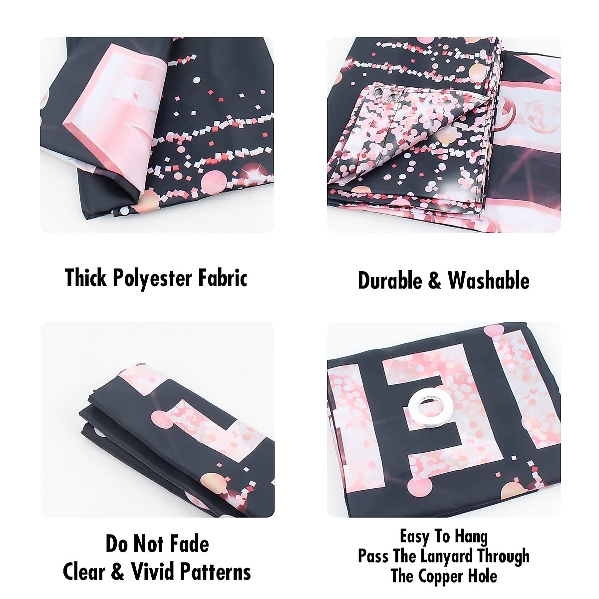 Happy 40th Birthday Backdrop Banner Fierce Fabulous and 40 Decorations for Women 40 Years Old Bday Background Rose Gold Pink Photography Party Decor Sign Supplies