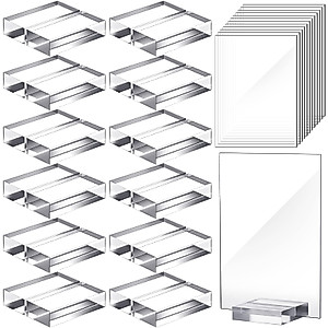 12 Pcs Clear Acrylic Place Cards with 12 Acrylic Holder Wedding Table Numbers with Acrylic Stand ​DIY Table Name Cards Plates for Wedding Reception Banquet Decors(5 x 7 x 0.08 Inch)