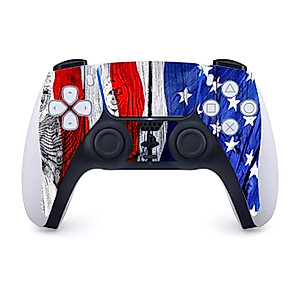 ITS A SKIN Skins Compatible with Sony Playstation 5 Console Disc Edition - Protective Decal Overlay stickers wrap cover - American Flag on Wood