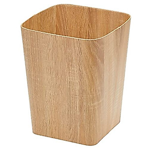 mDesign Square Trash Can Wastebasket, Garbage Container Bin - for Bathrooms, Powder Rooms, Kitchens, Home Offices - Natural/Tan Wood Print