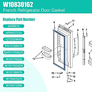 Upgraded W10830162 Refrigerator Door Gasket Replacement Compatible with Whirlpool Kenmore KitchenAid Refrigerator Freezer Door Gasket Refrigerator Door Seal Part 12723206AP, W10179332