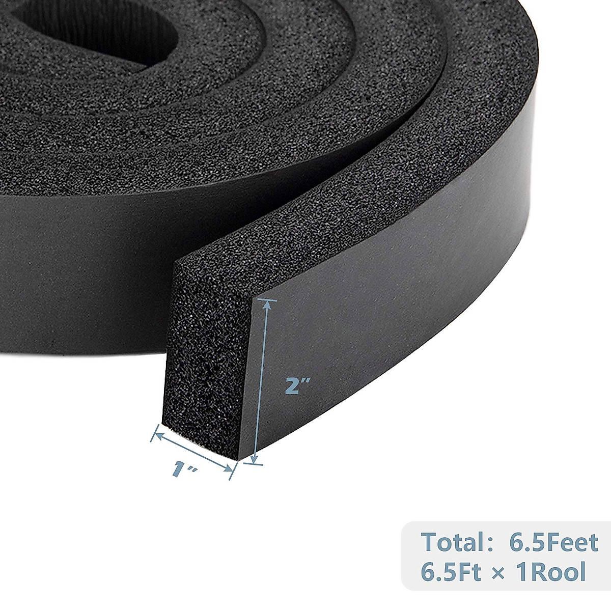 NBR-PVC Foam Window AC Insulation Strip, 2 X 1 Inch High Resilience Weather Seal Roll with Non-Viscous Design (6.5 Feet Long)