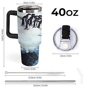 Niapessel Leak Proof Tumbler, Insulated Water Bottles with Straw, Penguin Group Into Ocean Insulated Cup with Handle 40 Oz Stainless Steel Flask for School, Travel, Car, Sports, Work