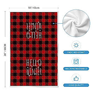 Artoid Mode Buffalo Plaid Merry Christmas Kitchen Towels Dish Towels, 18x26 Inch Hello Winter Seasonal Decoration Hand Towels Set of 2