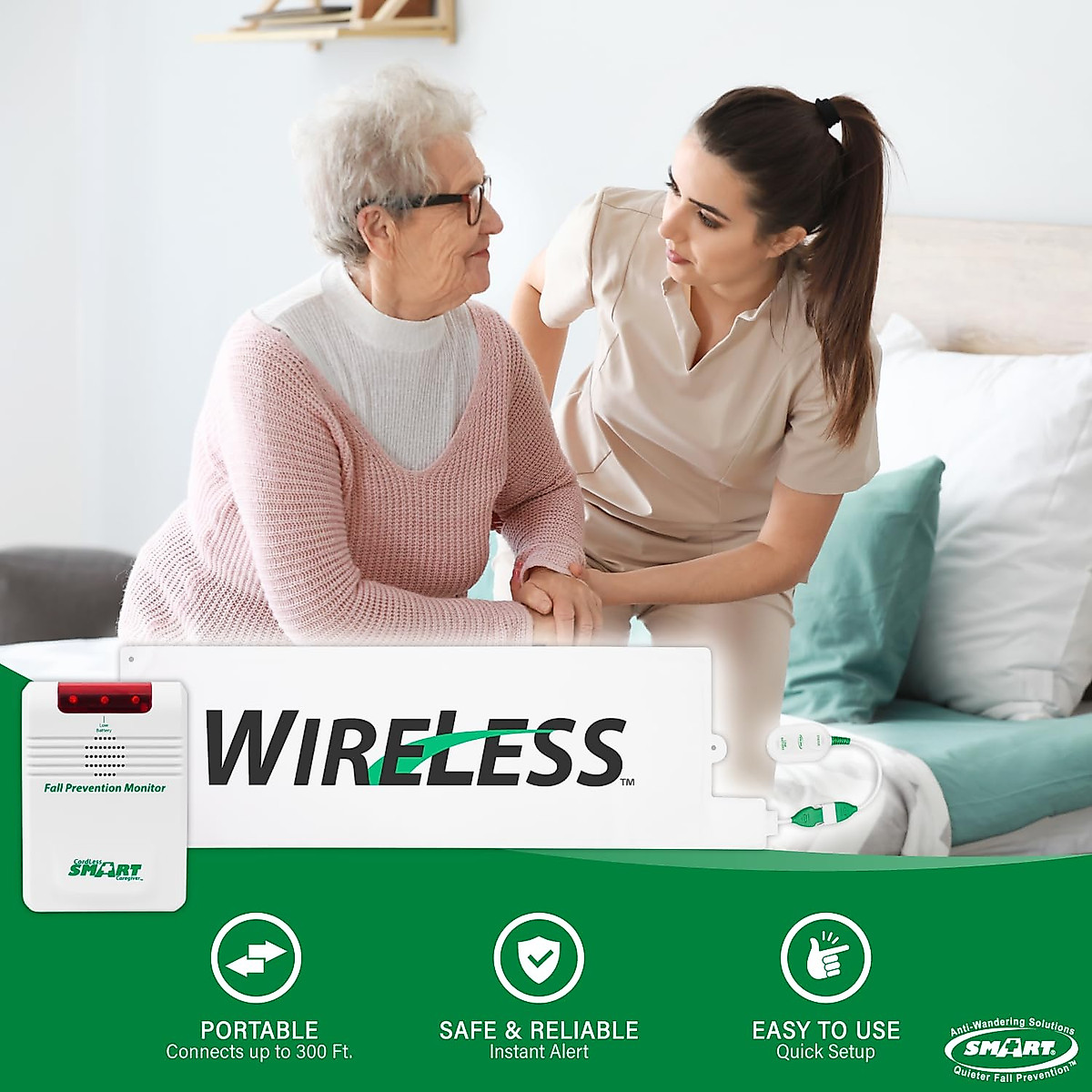 Smart Caregiver Wireless and Cordless Weight Sensing Bed Pad – 10” x 30” (Monitor or Alarm Included).