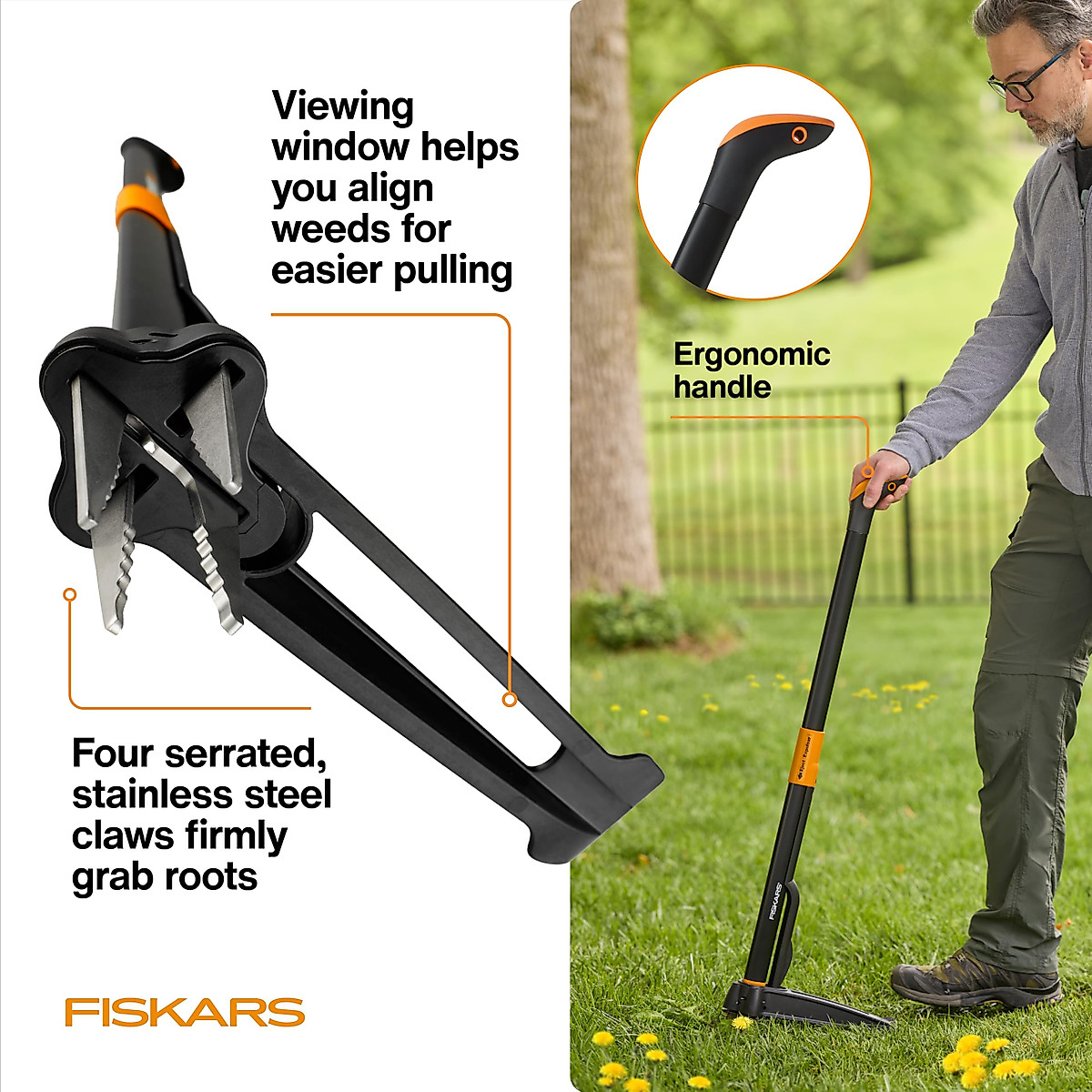 Fiskars 339950-1002 4-Claw Weeder, 39 Inch