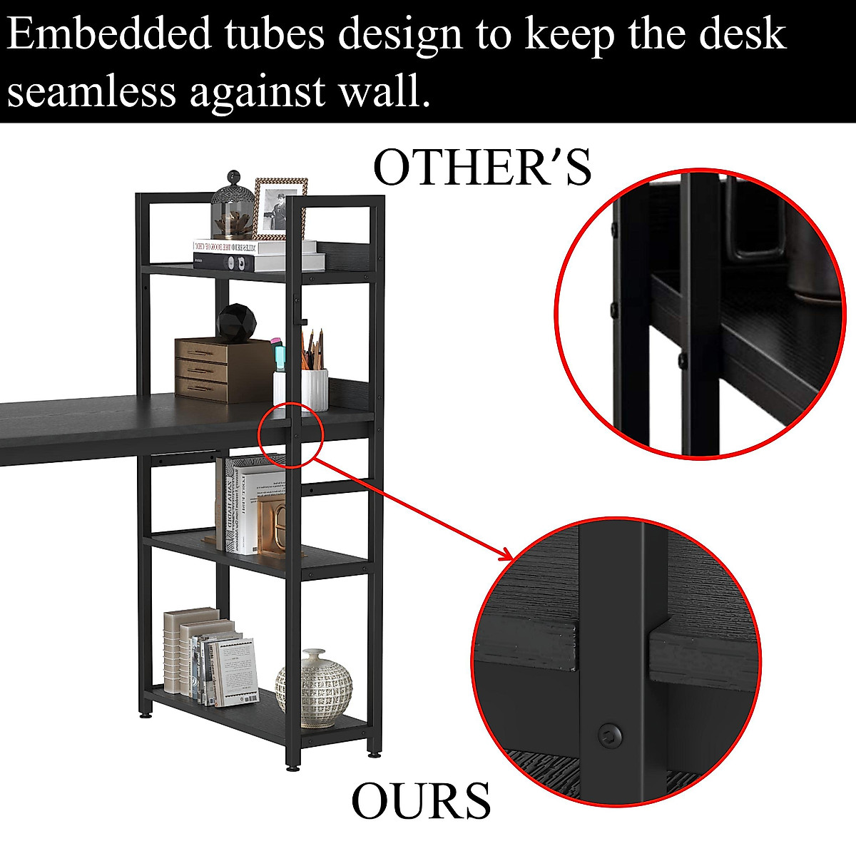 Napnapday 47 inch Computer Desk with Storage Shelves, Study Gaming Desk with Bookshelf Writing Table for Home Office Bedroom, Black