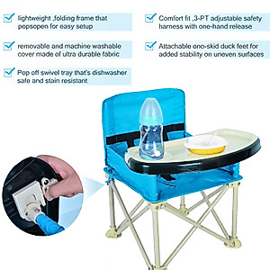 Travel Booster Seat & Activity Chair Folding Portable High Chair for Eating Dining, Camping, Park, Beach or Grandma Use, 2 Oversized Removable Tray with Cup Holder for 6-36 Months Baby(Lvory