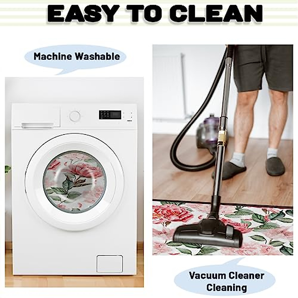 KOBLEN Red Peony Leaves Kitchen Rugs Non Slip Washable Absorbent Kitchen Mats 20x39 inch Cushioned Anti Fatigue Kitchen Floor Mats for in Front of Sink