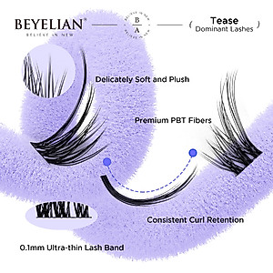 BEYELIAN Lash Clusters, 72 Pcs Individual Cluster Lashes, 10-16mm DIY Eyelash Extension Super Thin Band Resuable Soft Glue Bonded Lash Extensions (504 and 505 Mix Black Band)