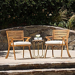 Christopher Knight Home Hermosa Outdoor Acacia Wood Arm Chairs, 2-Pcs Set, Teak Finish / Cream