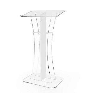 FixtureDisplays® Podium Clear Ghost Acrylic w/White Cross1803-310 Easy Assembly Required 1803-310-NEW