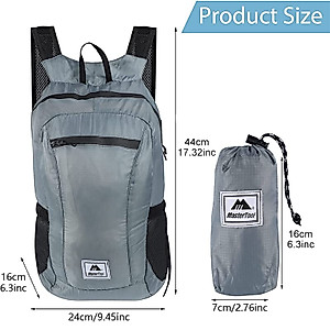 MasterTool Hiking Daypack, Water Resistant Lightweight Packable Foldable Backpack for Travel Camping Outdoor, Black, (291-2243-06), 20L