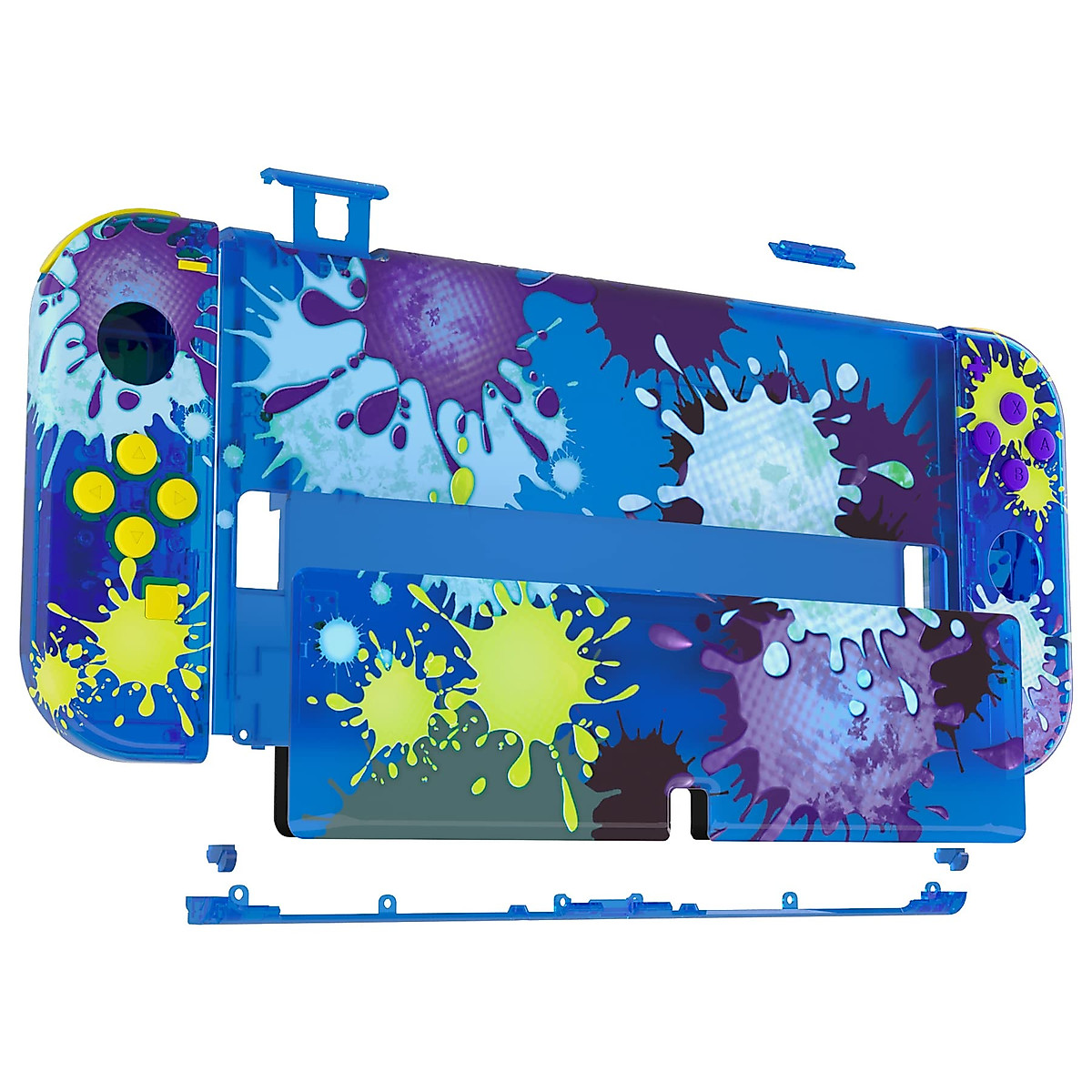 eXtremeRate DIY Full Set Shell Buttons for Nintendo Switch OLED, Replacement Console Back Plate & Kickstand, Custom Case Housing for Nintendo Switch OLED JoyCon Handheld Controller - Splattering Paint