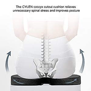 CYLEN Home-Memory Foam Bamboo Charcoal Infused Ventilated Orthopedic Seat Cushion for Car and Wheel Chair - Washable & Breathable Cover (Black)