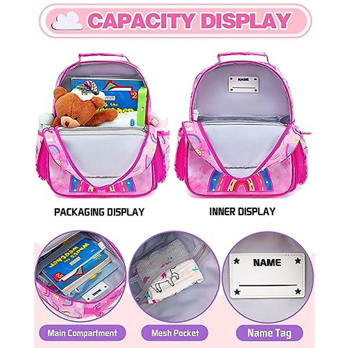 VANKEV Kids Backpack for School Girls Toddlers Boys Cute Lightweight Bookbag Preschool Kindergarten Primary Elementary School Travel Gifts Bags(Rainbow Unicorn, Kids / 12L)