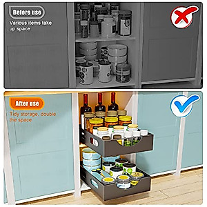 caktraie Pull Out Cabinet Organizer Fixed with Adhesive, Slide Out Drawer Storage Shelves - 10.8" W x 15.15" D Heavy Duty Pull Out Drawers for Kitchen Cabinets, Living Room, Home - Black
