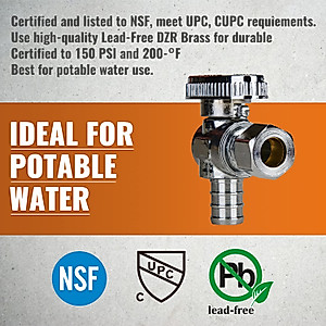 SUNGATOR 6-Pack Angle Stop Valve, 1/2" PEX x 3/8" OD Compression, Quarter Turn Chrome Plated, 1/2 inch Pex Shut Off Valves for Faucet and Toilet, UPC Certified