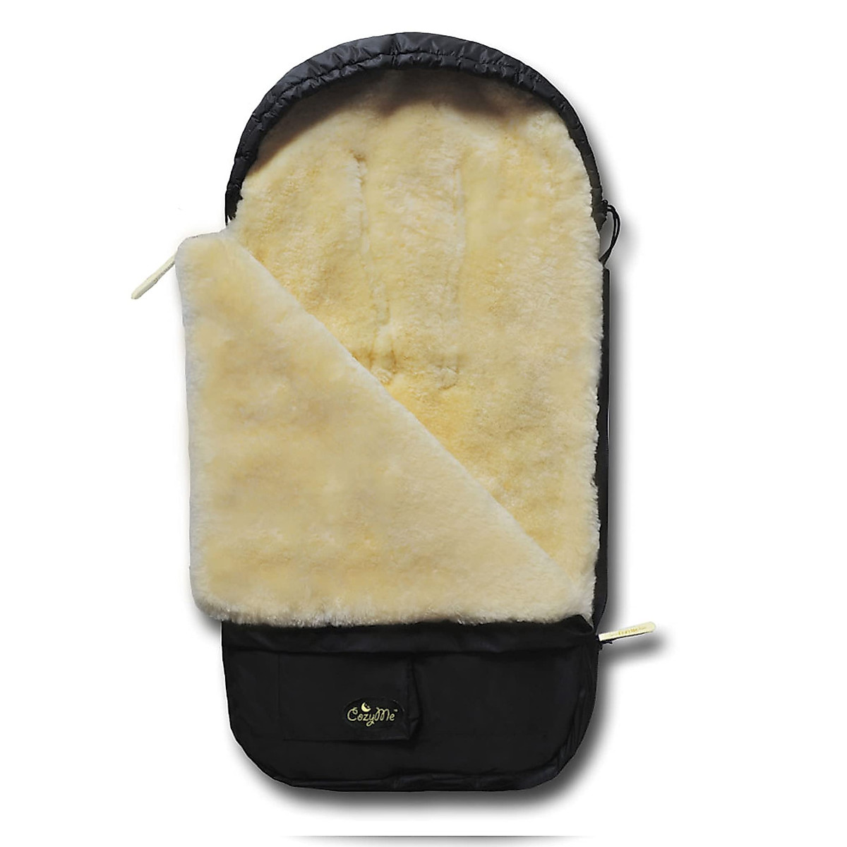 CozyMe Anti-Freeze 100% Australian Sheepskin Footmuff Universal Fits All Stroller Bunting Bag Weather Resistant Lambskin Baby Travel Sleeping bag,6-42M,Cream
