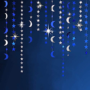Decor365 Royal Blue Silver Stars and Moon Garlands Kit Twinkle Little Star Garand/Hanging Streamers/Bunting Banner for Birthday Party Decoration/Wedding Decor/Baby Shower/Christmas/Nursery/Ramadan