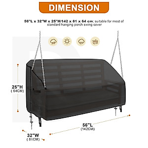 Swing Cover Hanging Porch Swing Cover Waterproof Outdoor Hammock Swing Cover Patio Wooden Yard Swing Chair Cover Replacement 56”Lx32”Wx25”H Black