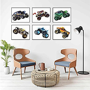 Monster Truck Posters For Boys Room, Set Of 6 Wall Art (UNFRAMED 8"x10") Trucks Poster Boys, Car Posters For Boys Room, Kids Room Wall Art, Car Poster