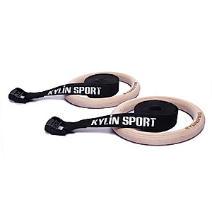 KYLIN SPORT Gymnastic Rings with Adjustable Straps Heavy Duty Exercise Gym Rings for Pull Ups and Dips,Cross-Training Workout,Strength Training, Fitness (Wooden)
