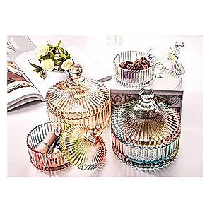 CHOOLD Luxury Colorful Tent Shaped Crystal Candy Jar with Lid,Clear Glass Apothecary Jar Wedding Candy Buffet Jar Food Jar. 24oz