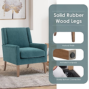 COLAMY Modern Wingback Living Room Chair, Upholstered Fabric Accent Armchair, Single Sofa Chair with Lounge Seat and Wood Legs for Bedroom/Office/Reading Spaces, Teal