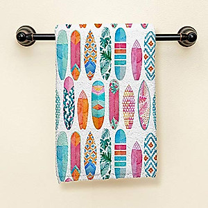 HGOD DESIGNS Surfboards Hand Towels,Watercolor Wave Tropical Surfboards Summer Beach Pattern 100% Cotton Soft Bath Hand Towels for Bathroom Kitchen Hotel Spa Hand Towels 15"X30"