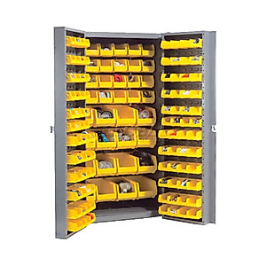 Global Industrial Bin Cabinet with 144 Yellow Bins, 38x24x72, Unassembled