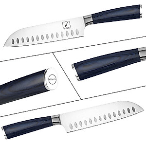 imarku Santoku Knife, 7 inch Kitchen Knife Ultra Sharp Asian Knife Japanese Chef Knife - German HC Stainless Steel 7Cr17Mov - Ergonomic Pakkawood Handle, Christmas Gifts for Women/Men, Blue