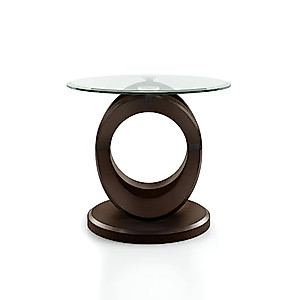 Furniture of America Xenda Modern Oval Glass Top X-Shaped Base for Living Room, Bedroom, Home Office, 26-inch, End Table - Brown