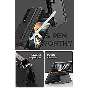 VRS DESIGN Terra Guard Modern GO S Phone Case for Galaxy Z Fold 4 5G (2022), Premium Modern Neat Style Hinge Protection Card Case with S Pen Compartment (Matte Black/Renewed)