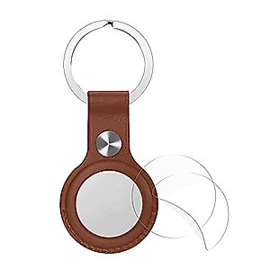 CHATEAU DEVERY-Airtag Keychain Brown Leather-Airtag Case - Anti-Scratch Keychain Holder-AirTags Keychain Leather-Airtag Holder -PU Leather Protective Case Keychain Holder-Case Holder