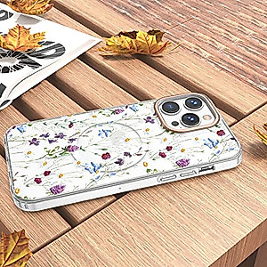 MILPROX Magsafe iPhone 14 Pro Max Flower Case (2022), Magnetic Cute Design for Girls Women, Shockproof Floral Pattern Hard Back - MS Garden