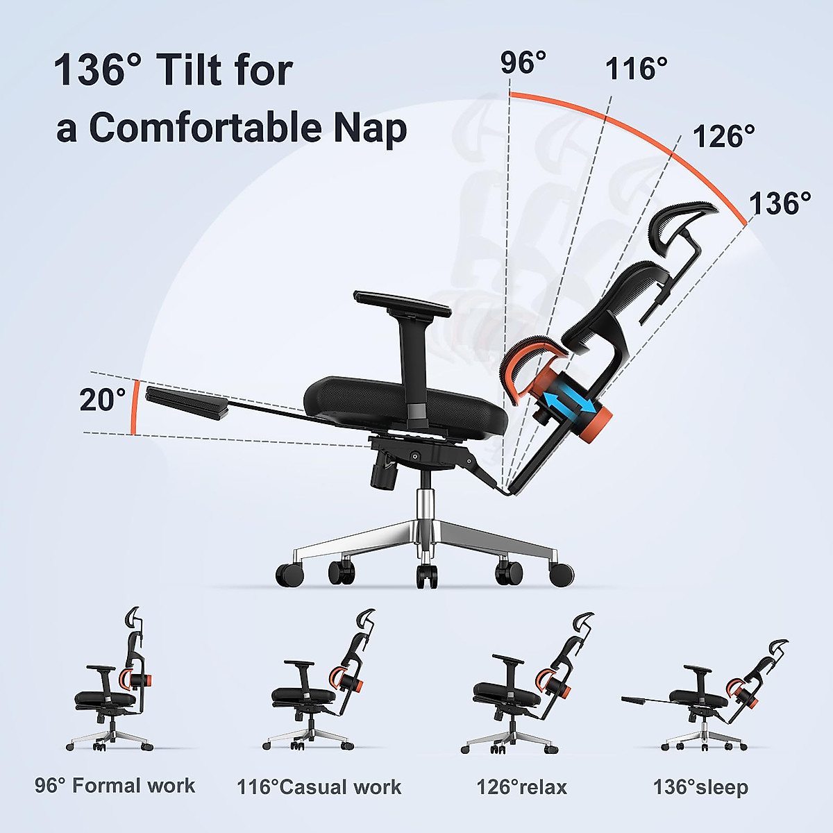 Newtral Ofiice Chair Ergonomic with Footrest -High Back Desk Chair with Fully Adaptive Lumbar Support, Adjustable Headrest, 4D Armrest, Tilt Lock, Task Chair for Office and Home