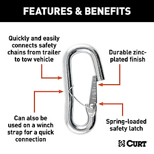 CURT 81281 Snap Hook Trailer Safety Chain Hook Carabiner Clip, 9/16-Inch Diameter, 5,000 lbs