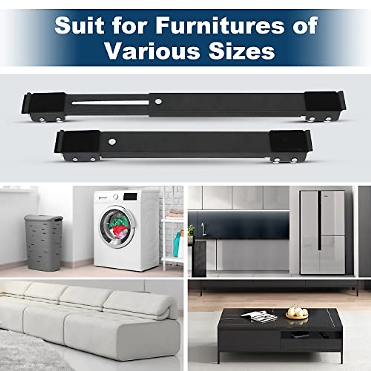 Lemtrflo Extendable Appliance Rollers for Washer and Dryer,Mobile Washing Machine Base Stand, Wheels for Furniture,Heavy Duty Appliance Dolly Mobile Rollers for Washing Machines,Dryers,Refrigerators